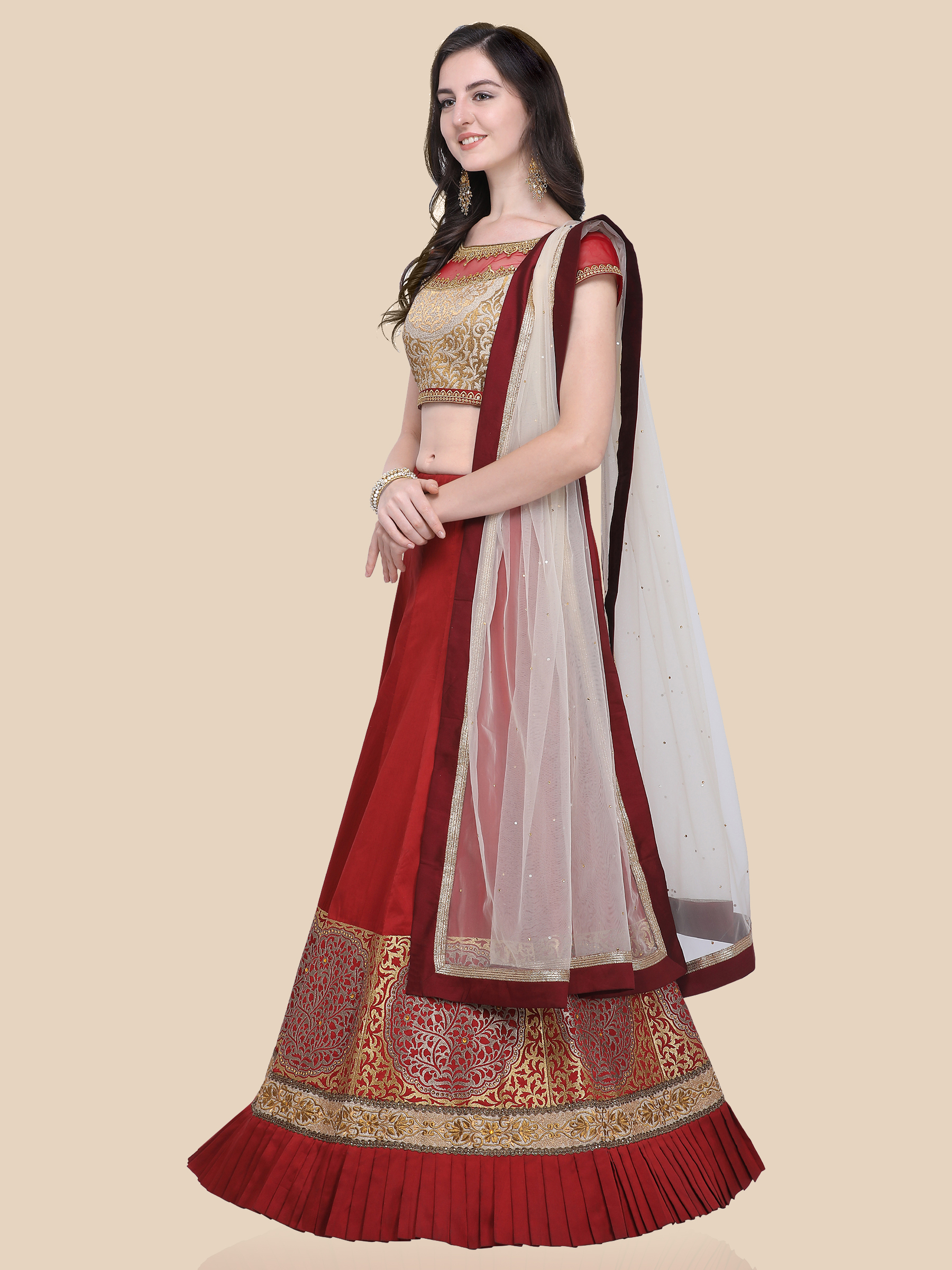 Maroon Silk Blend Embroidered Lehenga Choli – ElegantFashionWear.in