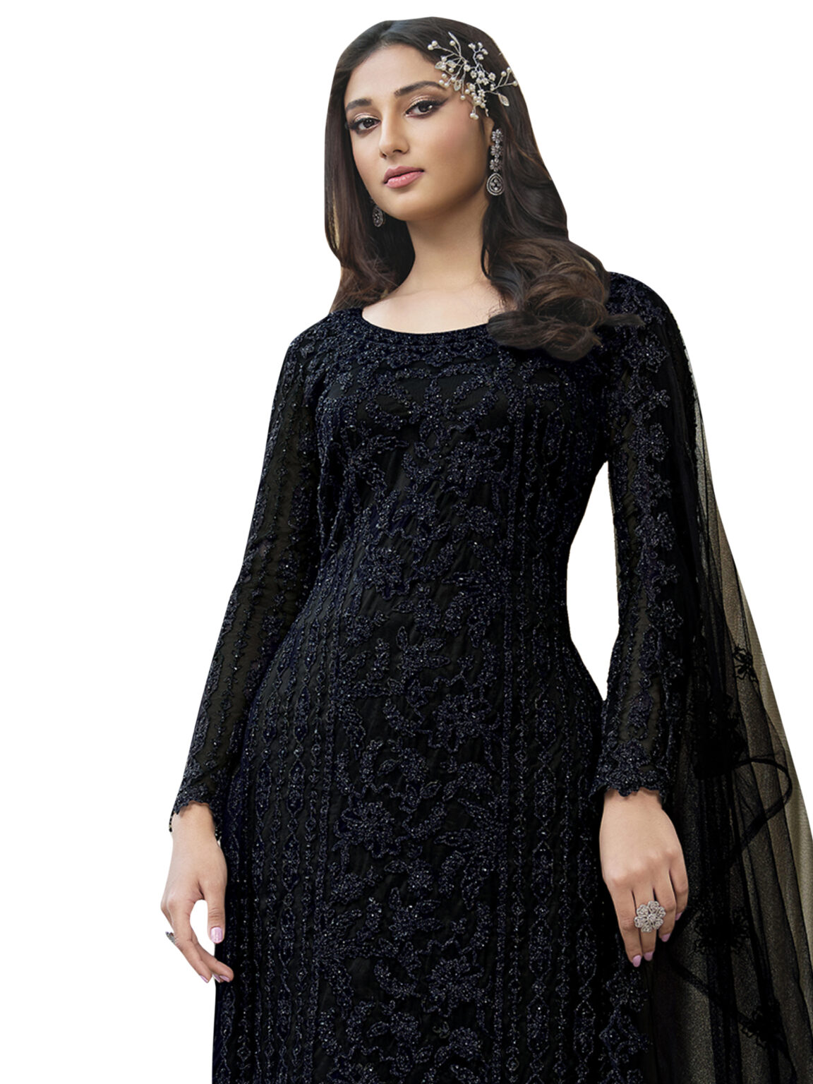 Designer Floral Cording Work With Crystal & Cut Work ...